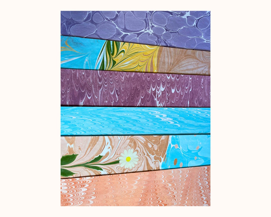 Unique Hand Marbled Papers - A3 Size- for Bookbinding, Decoupage ...