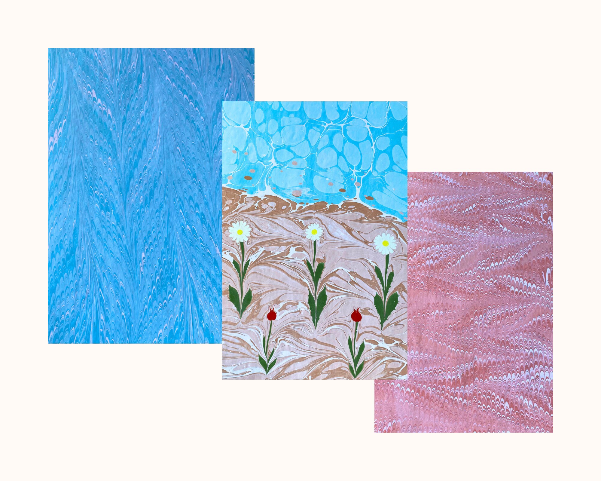 Unique Hand Marbled Papers A3 Size for Bookbinding, Decoupage ...