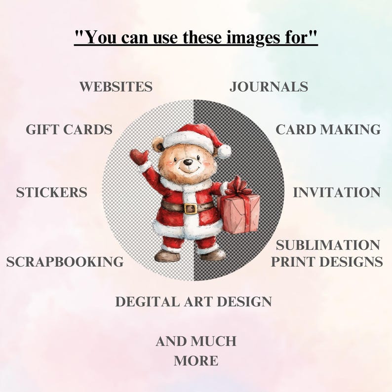 Watercolor Christmas Teddy Bear Clipart: Santa Bear PNG Bundle ...