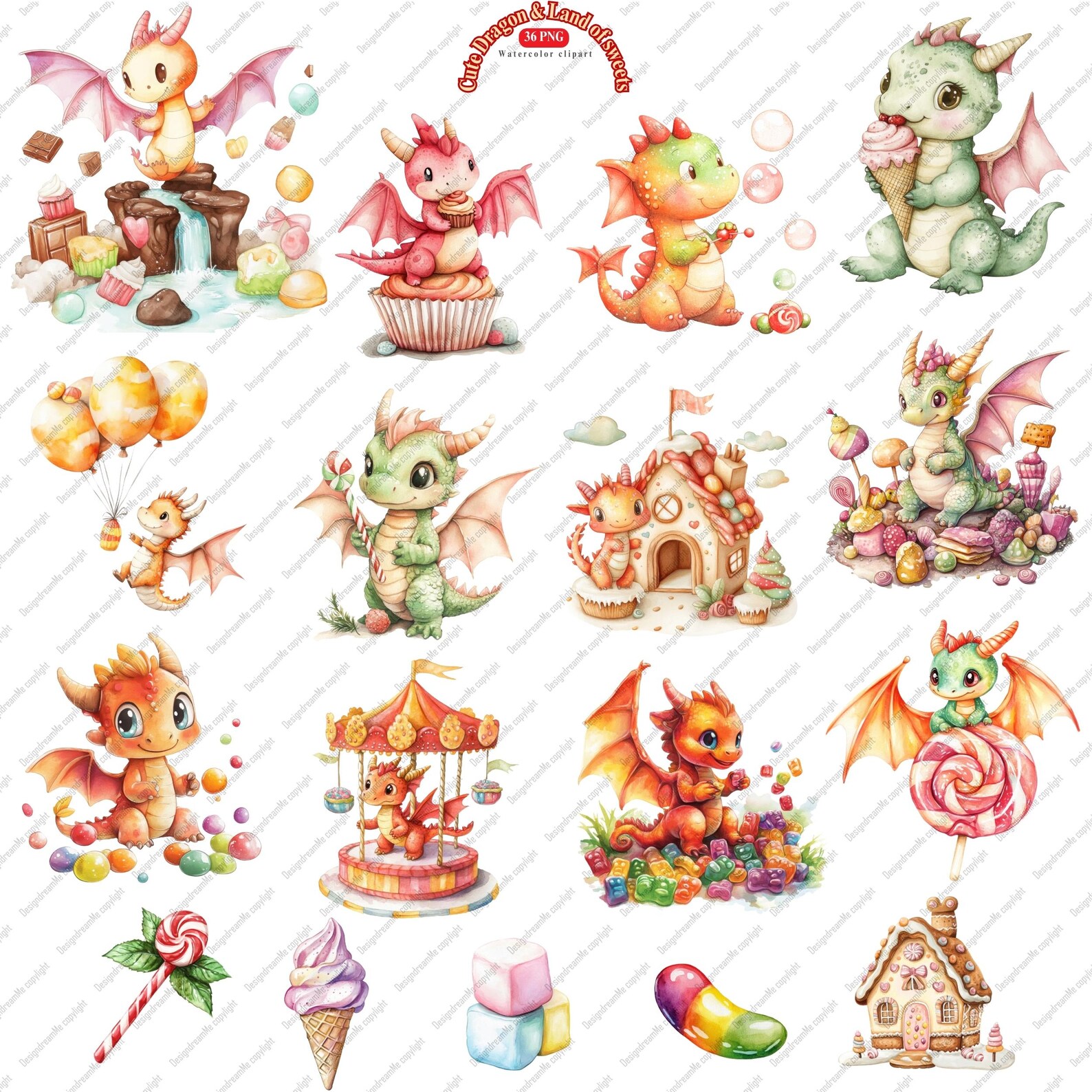 Cute Dragon Land of Sweets Clipart Set, Food & Sweets Clipart, Adorable ...