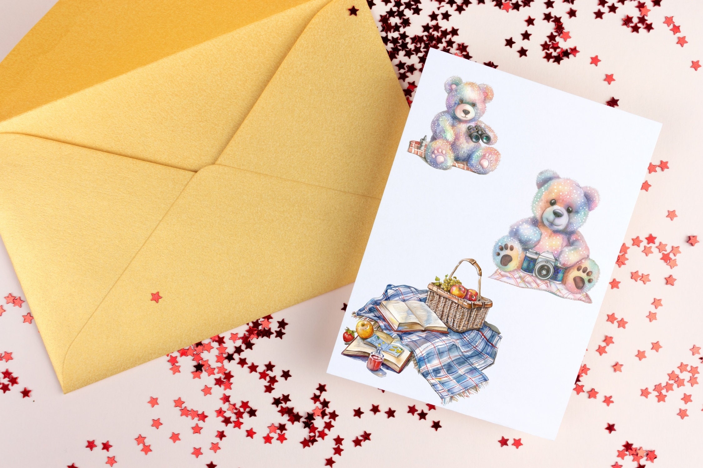 Cute Teddy Bear Picnic Clipart, Baby Shower, Watercolor Pastel Teddy ...