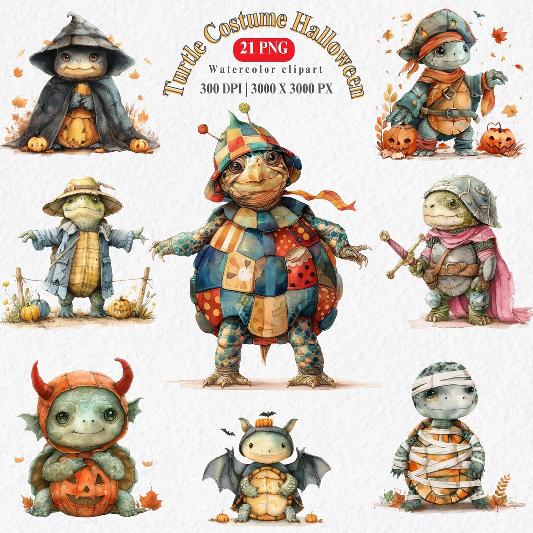 Adorable Turtle Halloween Clipart Collection - Cute Turtles in Costumes ...