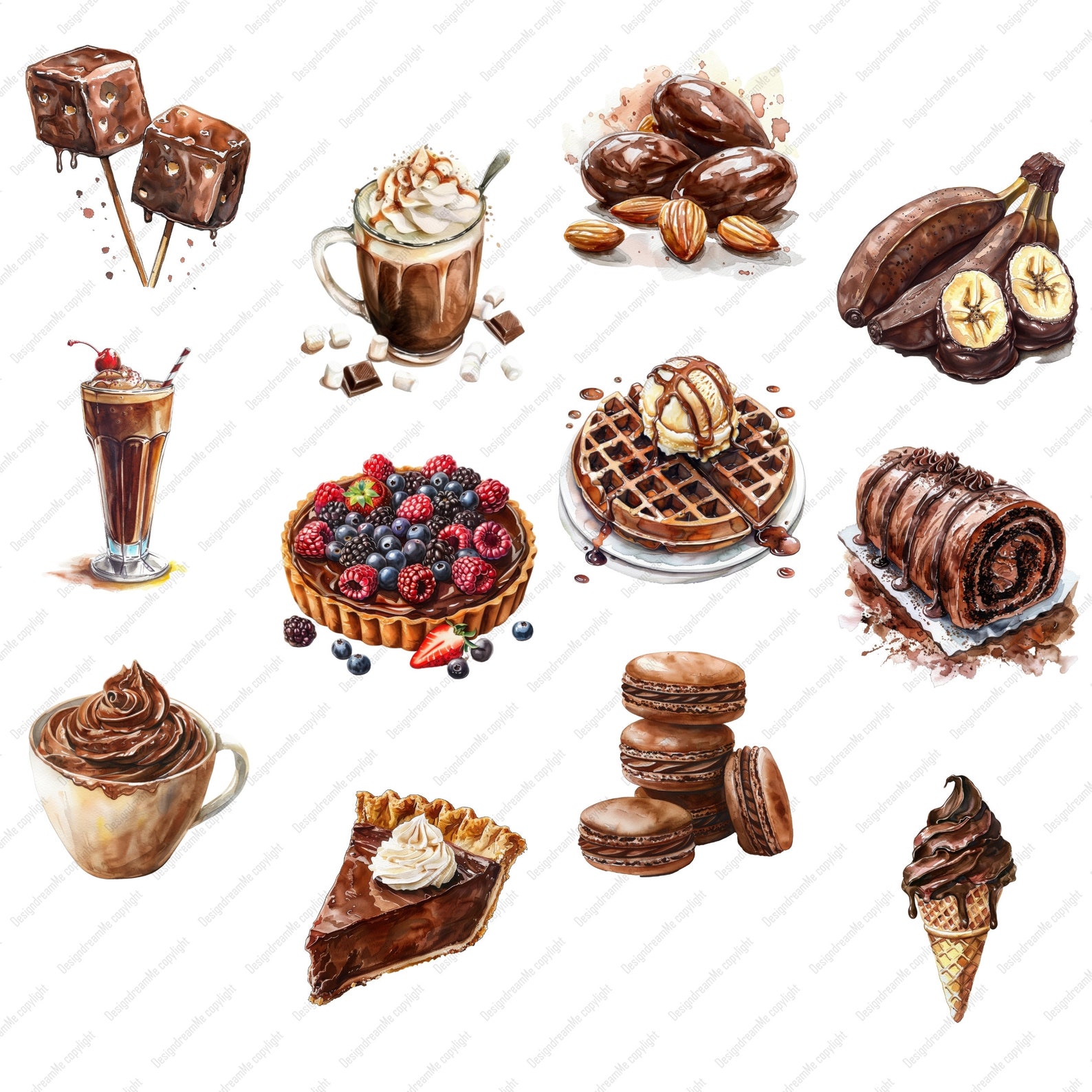 Watercolor Chocolate Clipart, Dessert Clipart, Sweets Candy Clipart ...