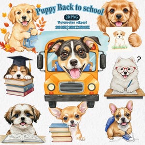 Back to School Dog Clipart | Cute Watercolor Puppy PNG for Teachers ...