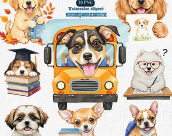 Back to School Puppy PNG - Watercolor PNG - Heat Transfer Design ...