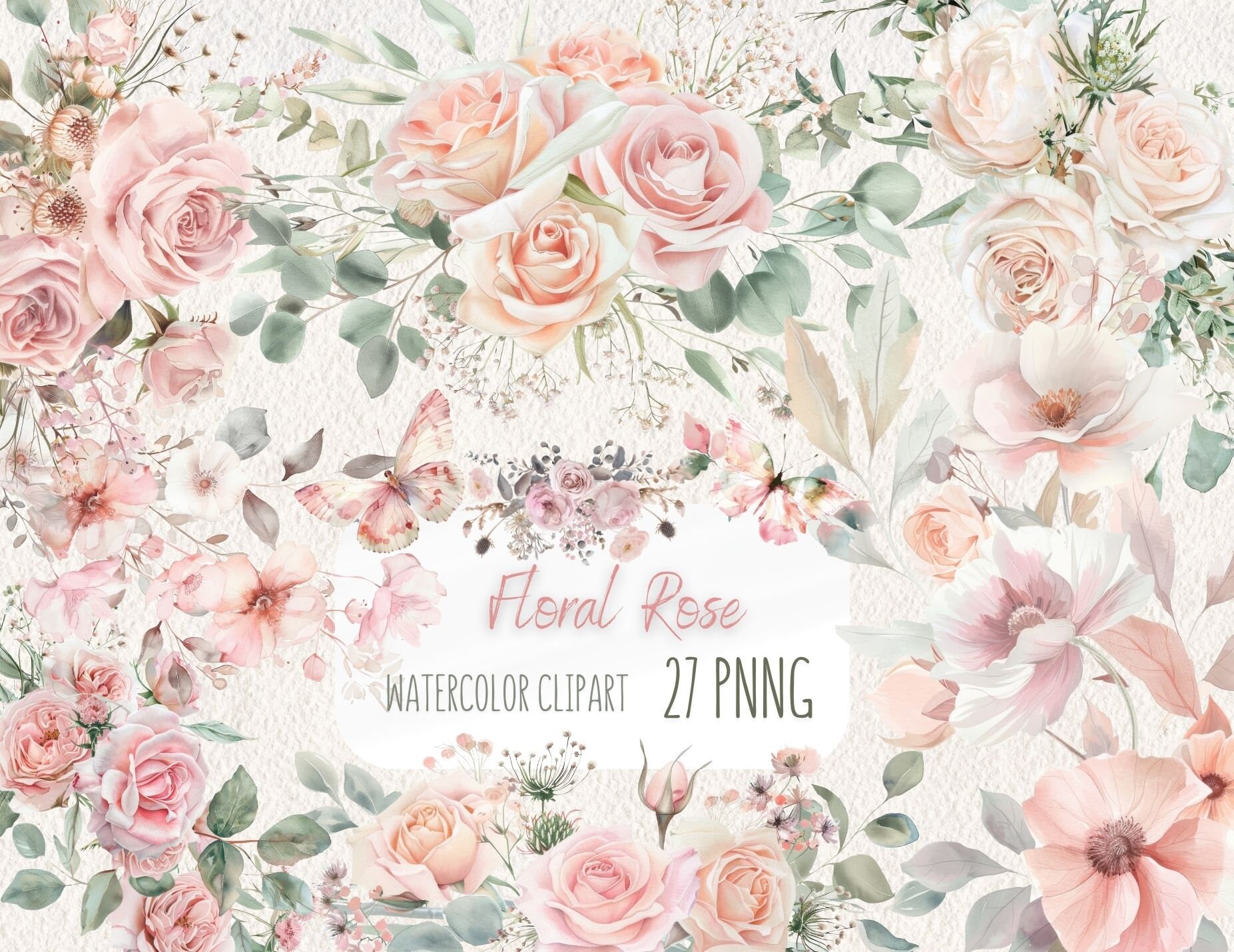 Watercolor Pink Roses Clipart, Roses Bouquet, Dusty Rose Floral, Floral ...