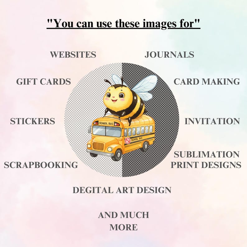 Watercolor Bee Back to School Clipart: Classroom Decor PNG (digital ...