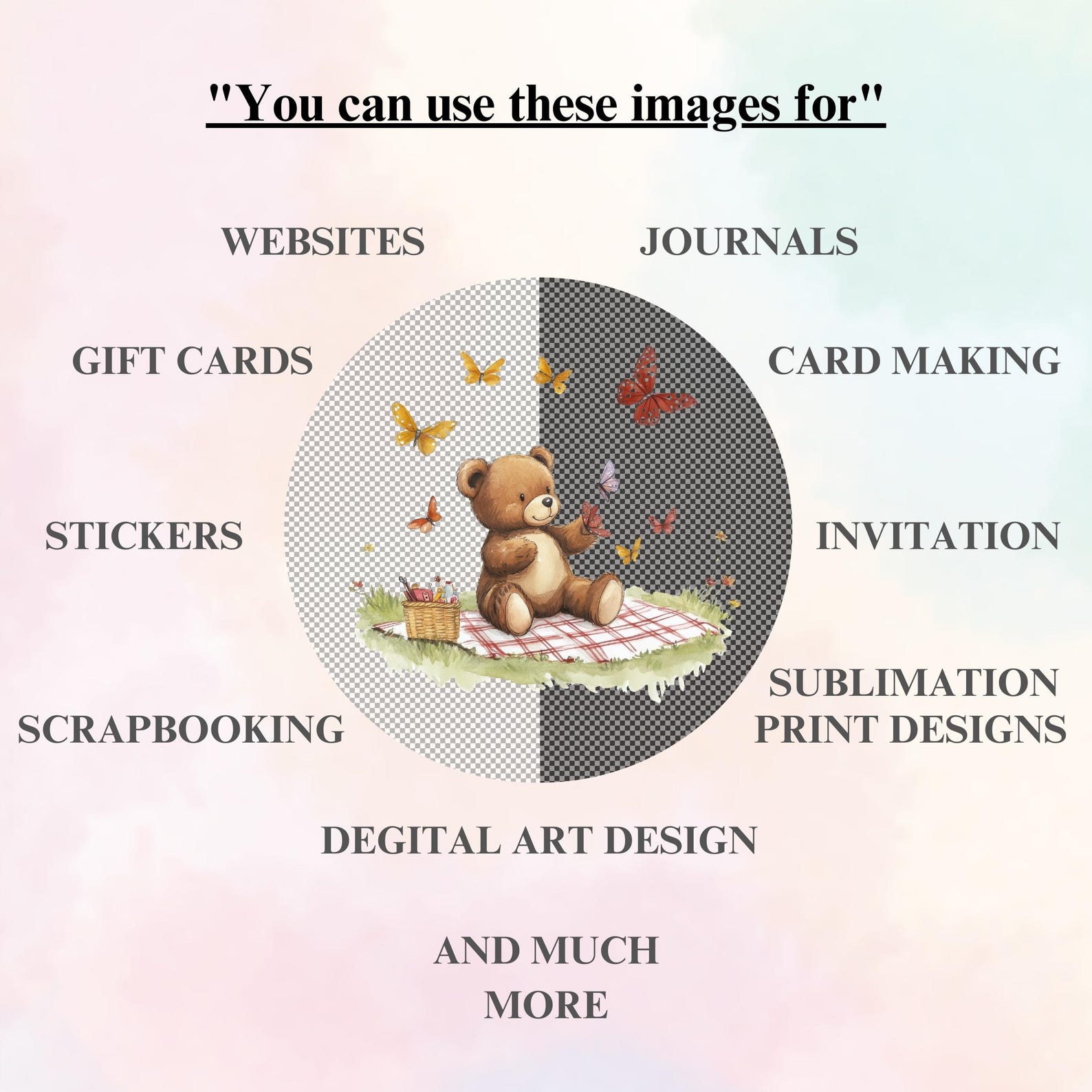 Watercolor Teddy Bear Picnic Clipart Pack, Digitaldownload-25 PNG, Baby ...