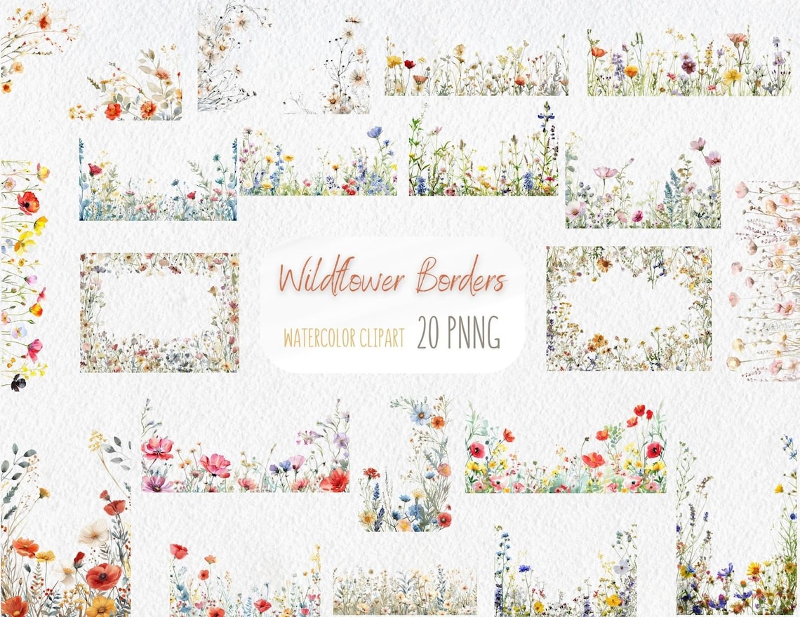 Watercolor Wildflower Borders Clipart-wedding Clipart, PNG Graphics ...