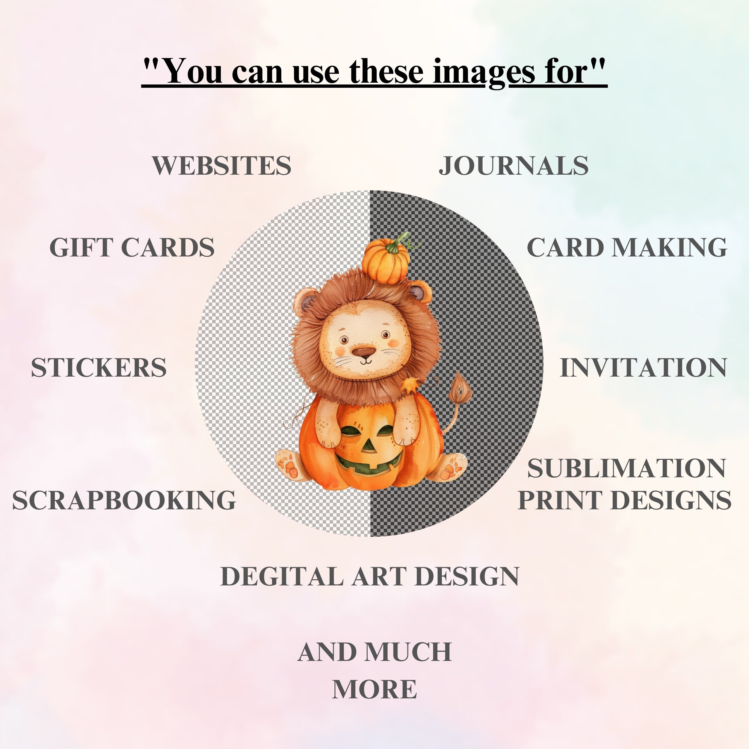 Watercolor Lion Halloween Clipart, 36 PNG Halloween Clipart, Cute ...