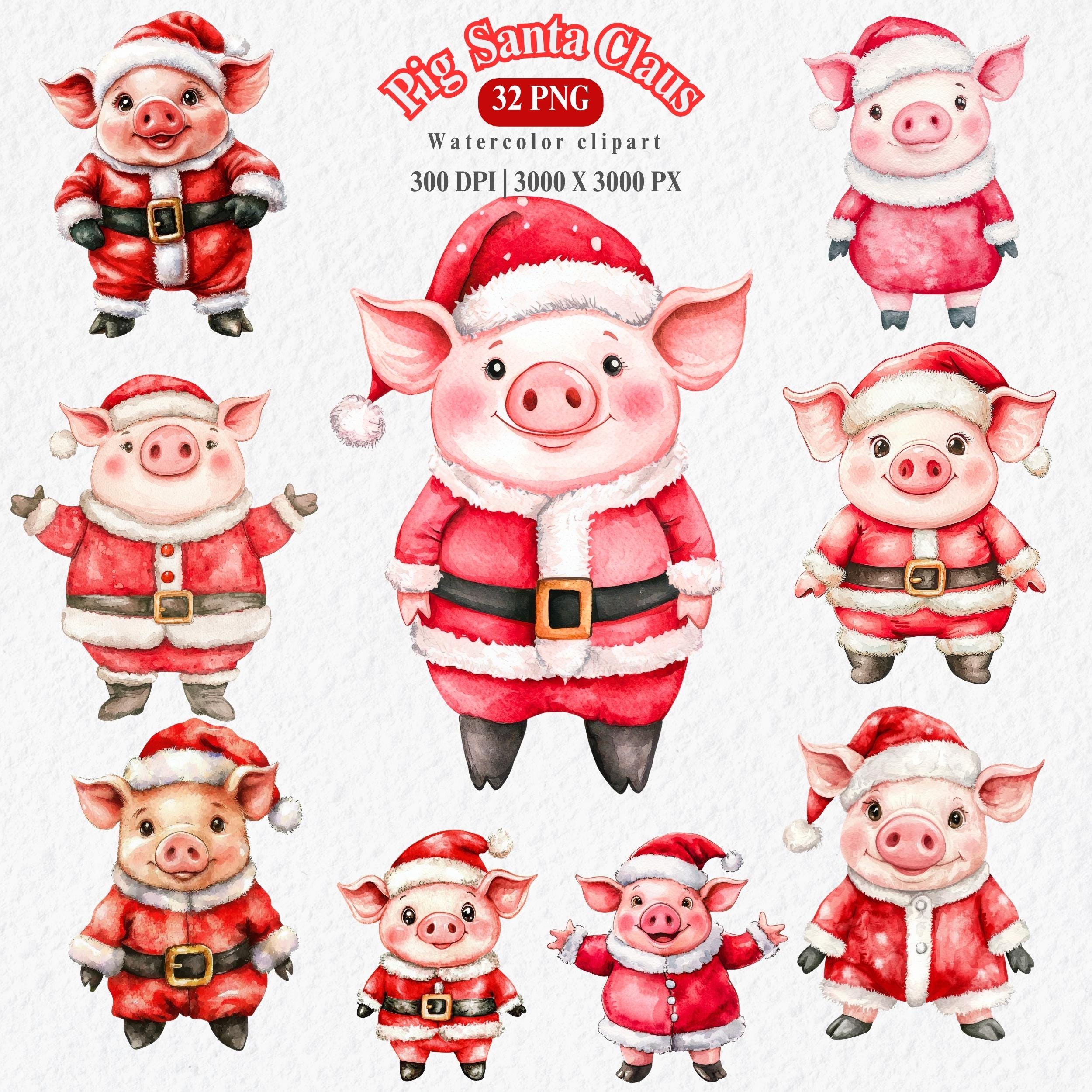 Cute Pig in Santa Suit Clipart, 32 PNG Watercolor Pig Clipart ...
