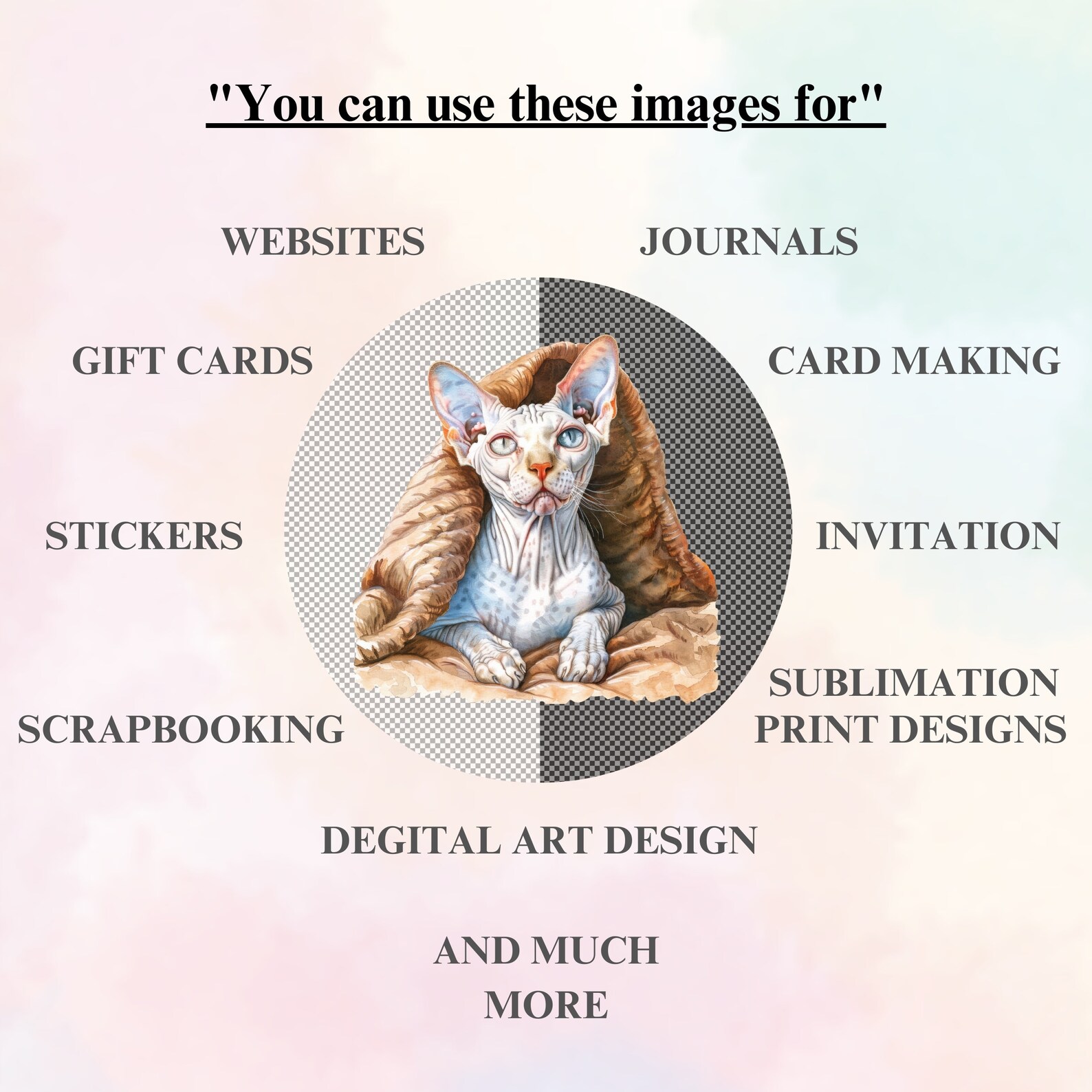 Devon Rex Cat Clipart Bundle PNG, Watercolor Cat Clipart, Cat Lover ...