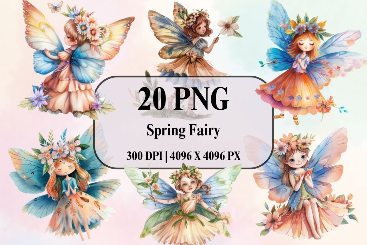 Spring Fairy Clipart Bundle Png, Spring Fairy Png, Fairy Illustration ...