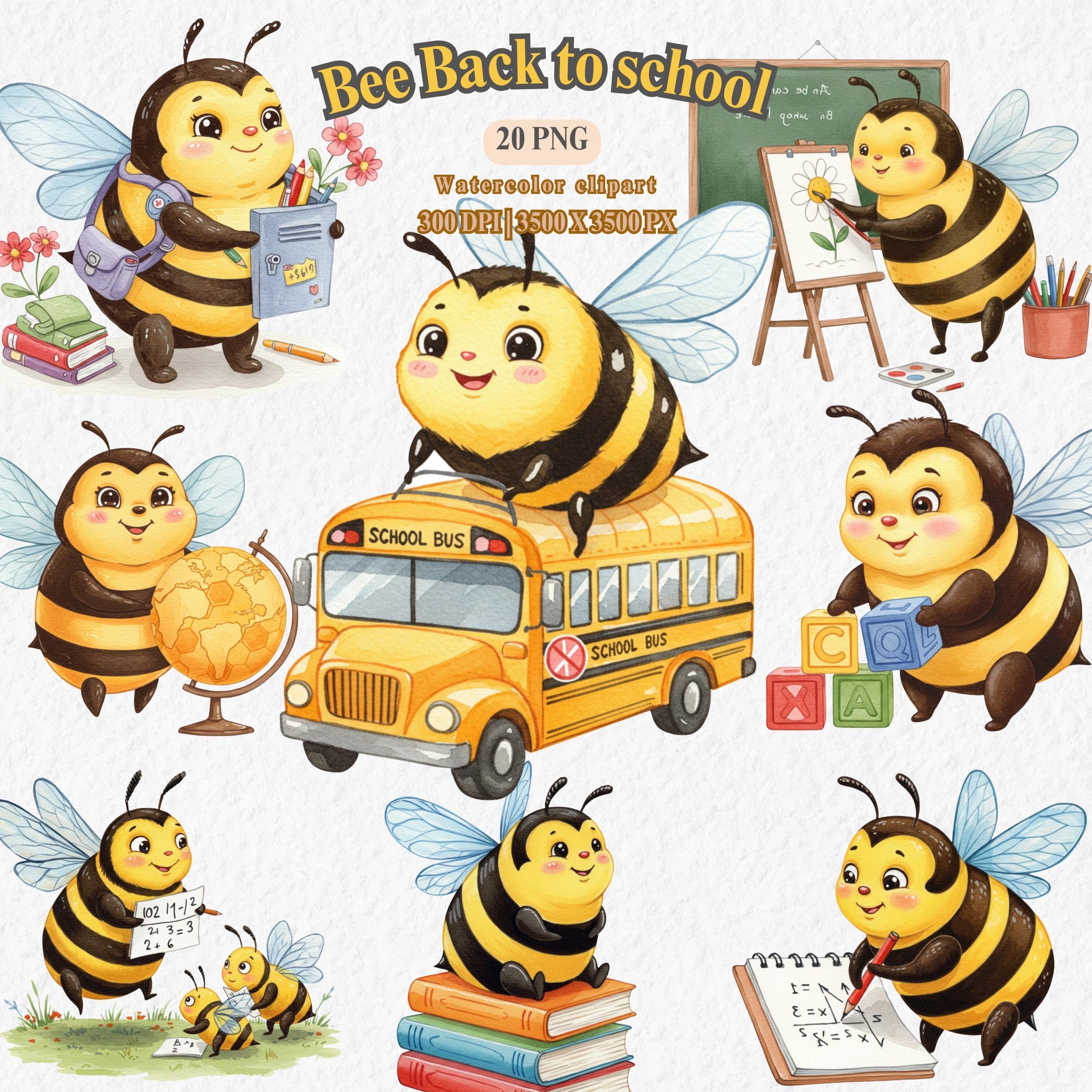 Watercolor Bee Back to School Clipart: Classroom Decor PNG (digital ...