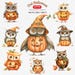 Cute Halloween Owl Clipart Bundle, Watercolor Pumpkin Owls, Fall Autumn ...