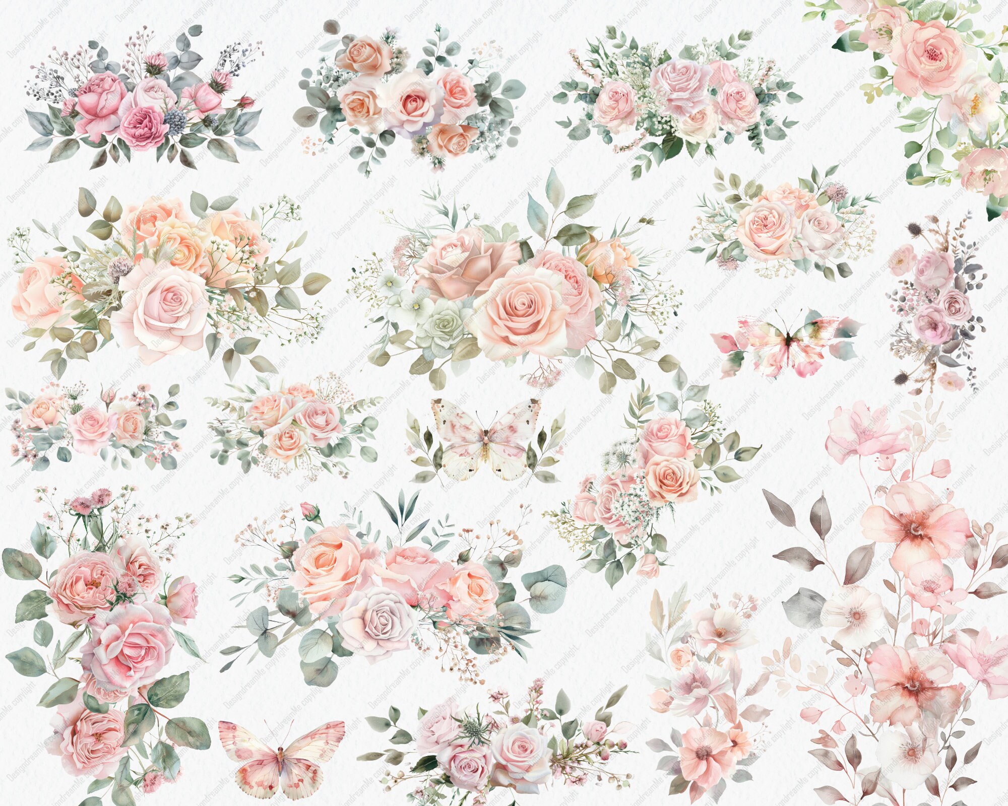 Watercolor Pink Roses Clipart, Roses Bouquet, Dusty Rose Floral, Floral ...