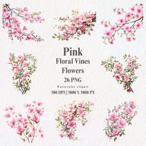 Pink Floral Vines Clipart PNG, Flower Borders, Floral Clipart, Vines ...