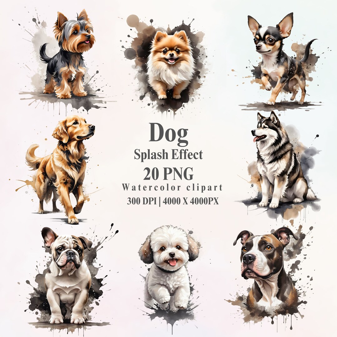 Watercolor Dogs Clipart PNG, Splash Effect, Puppy Dog Clipart, Canine ...