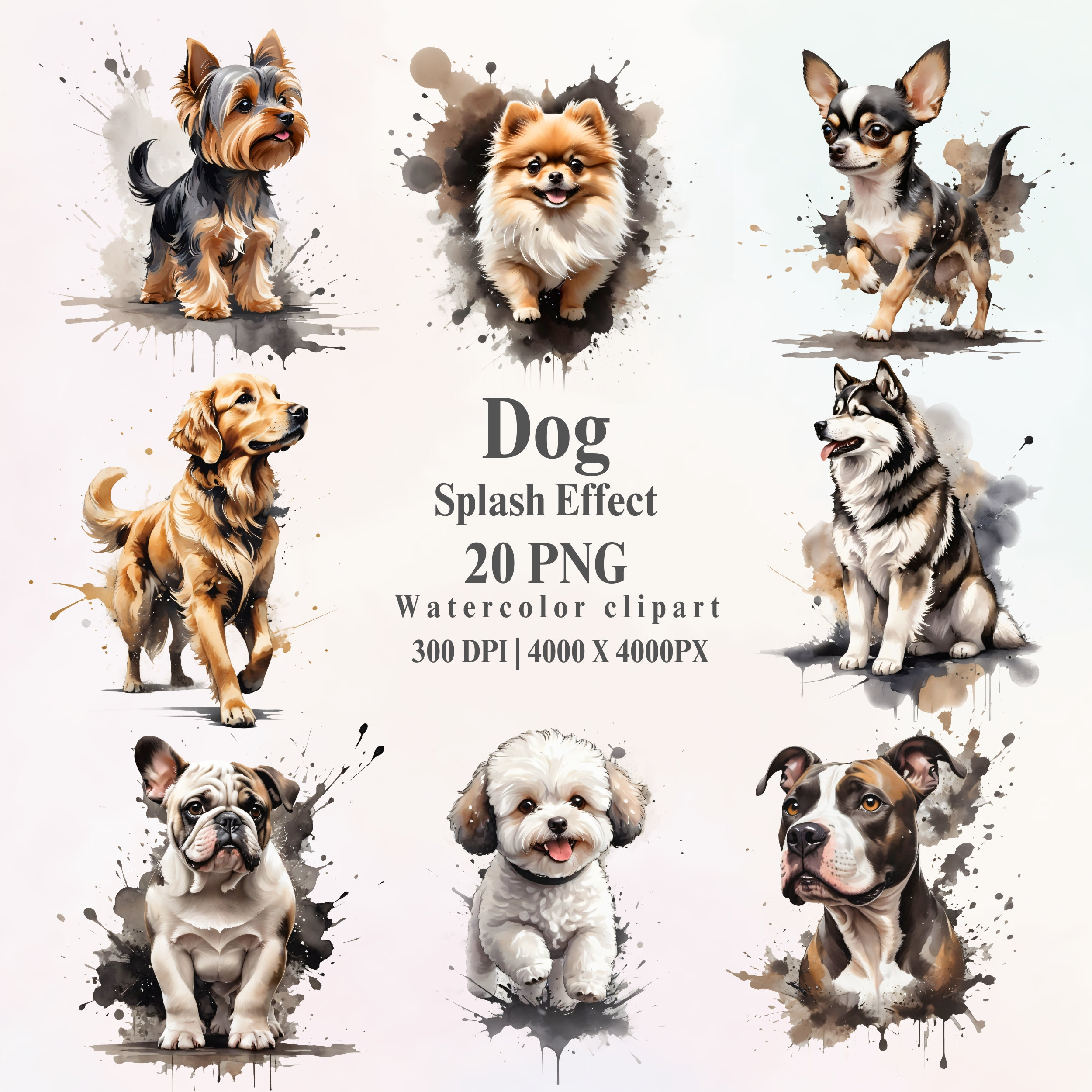 Watercolor Dogs Clipart PNG, Splash Effect, Puppy Dog Clipart, Canine ...