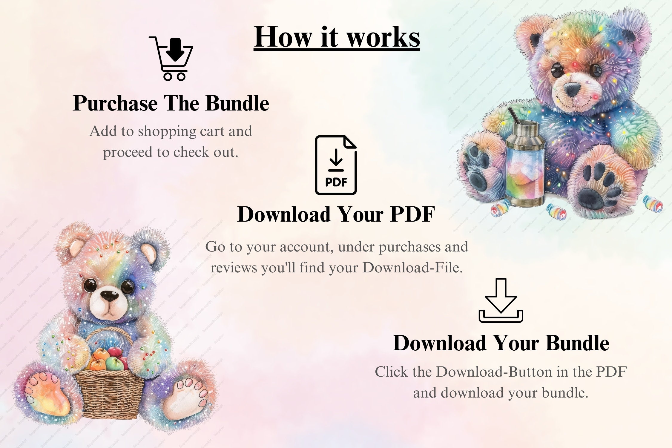 Cute Teddy Bear Picnic Clipart, Baby Shower, Watercolor Pastel Teddy ...