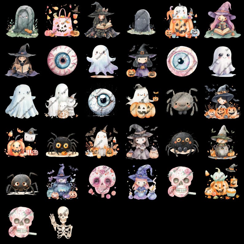 Watercolor Halloween Clipart Bundle Whimsical Halloween Cute Spooky ...