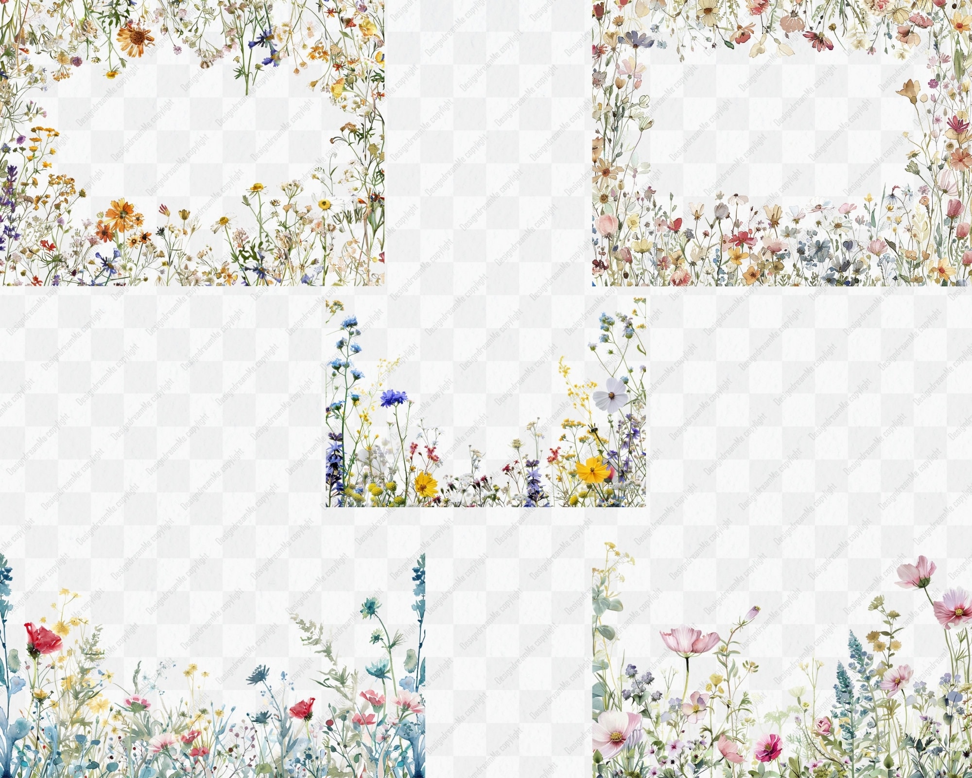 Watercolor Wildflower Borders Clipart-wedding Clipart, PNG Graphics ...