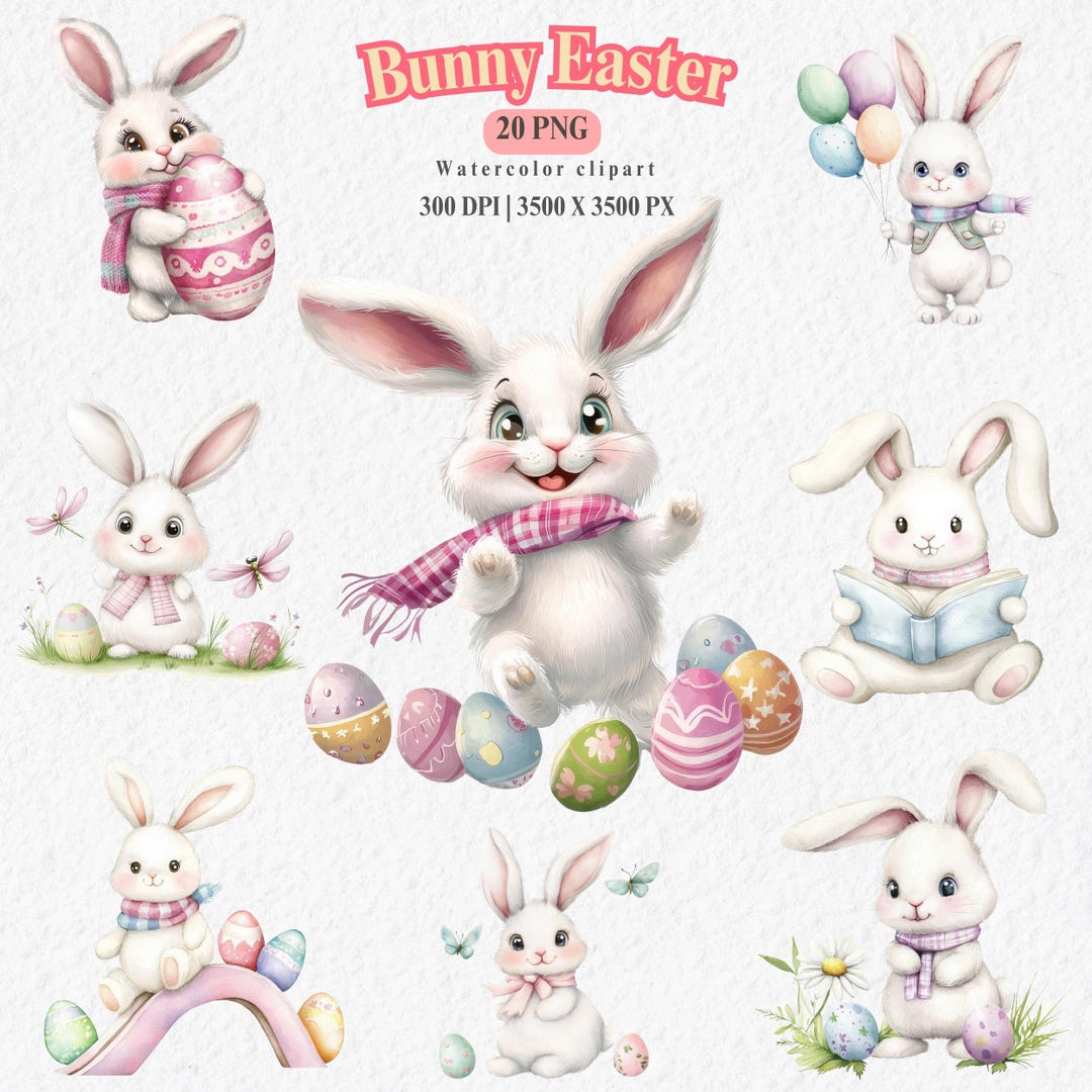 Watercolor Easter Bunny Clipart: Spring PNG Bundle (digital Download ...