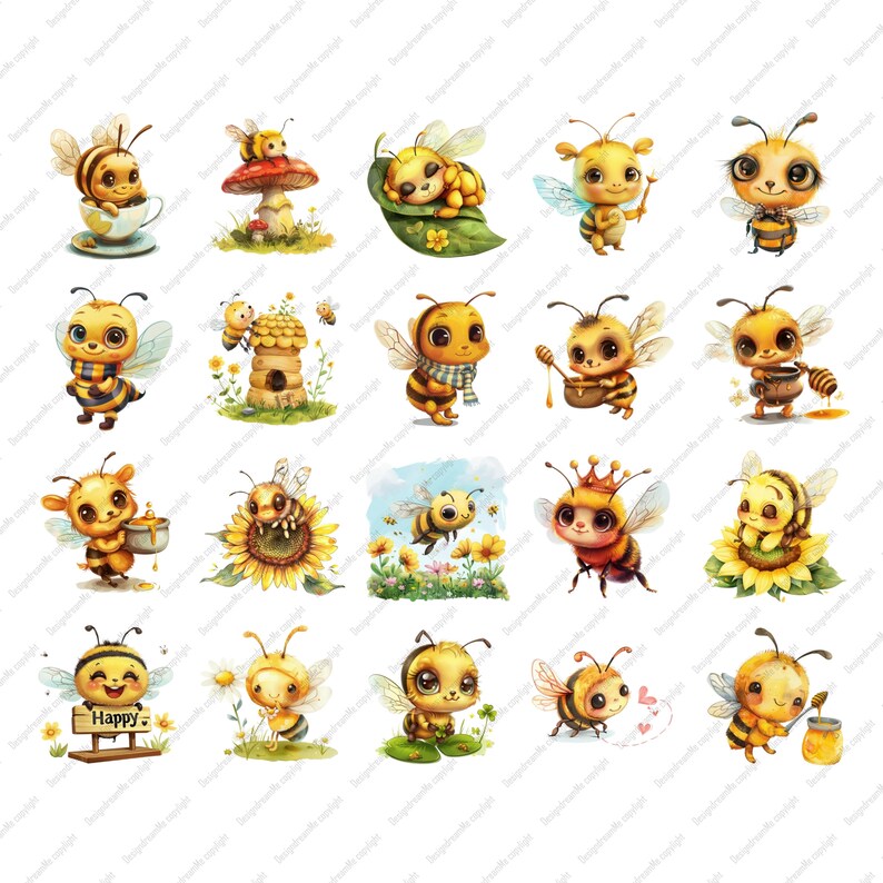 Watercolor Cute Bee Clipart Bundle, Sweet Bees Clipart Bundle, Cute ...