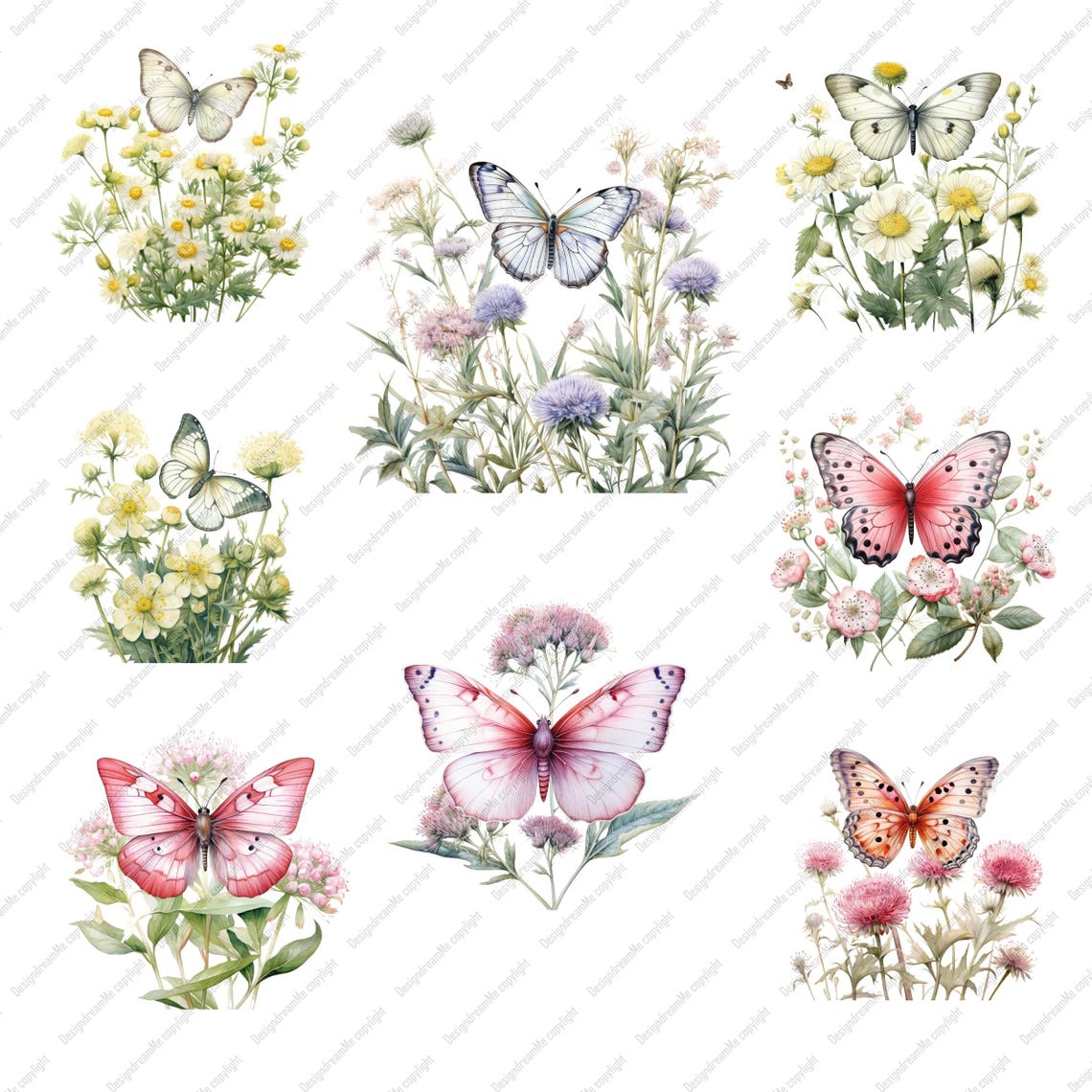 Watercolor Butterfly Flowers Clipart 2, Butterflies Clipart, Spring ...