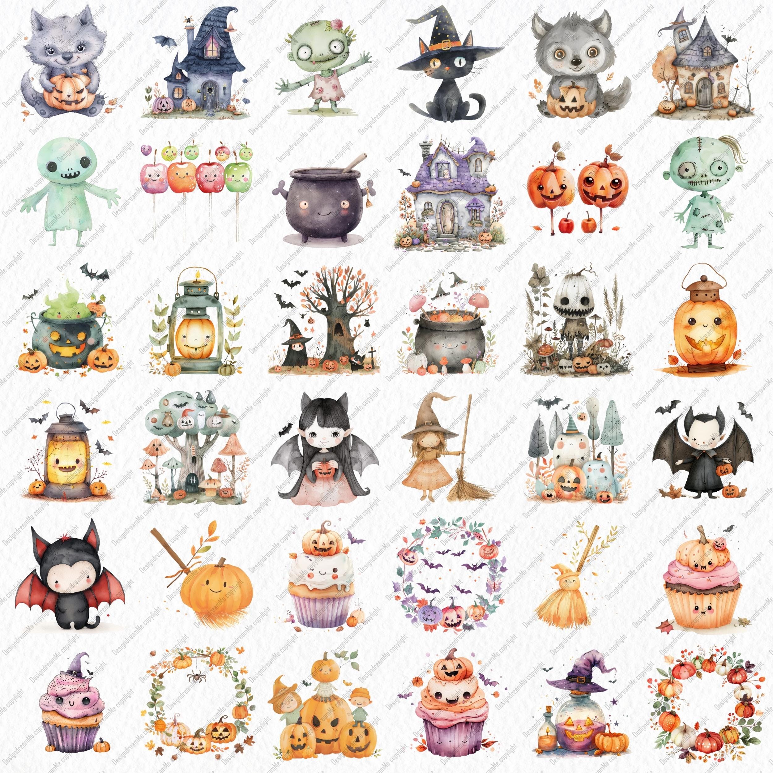 Watercolor Halloween Clipart Bundle Whimsical Halloween Cute Spooky ...