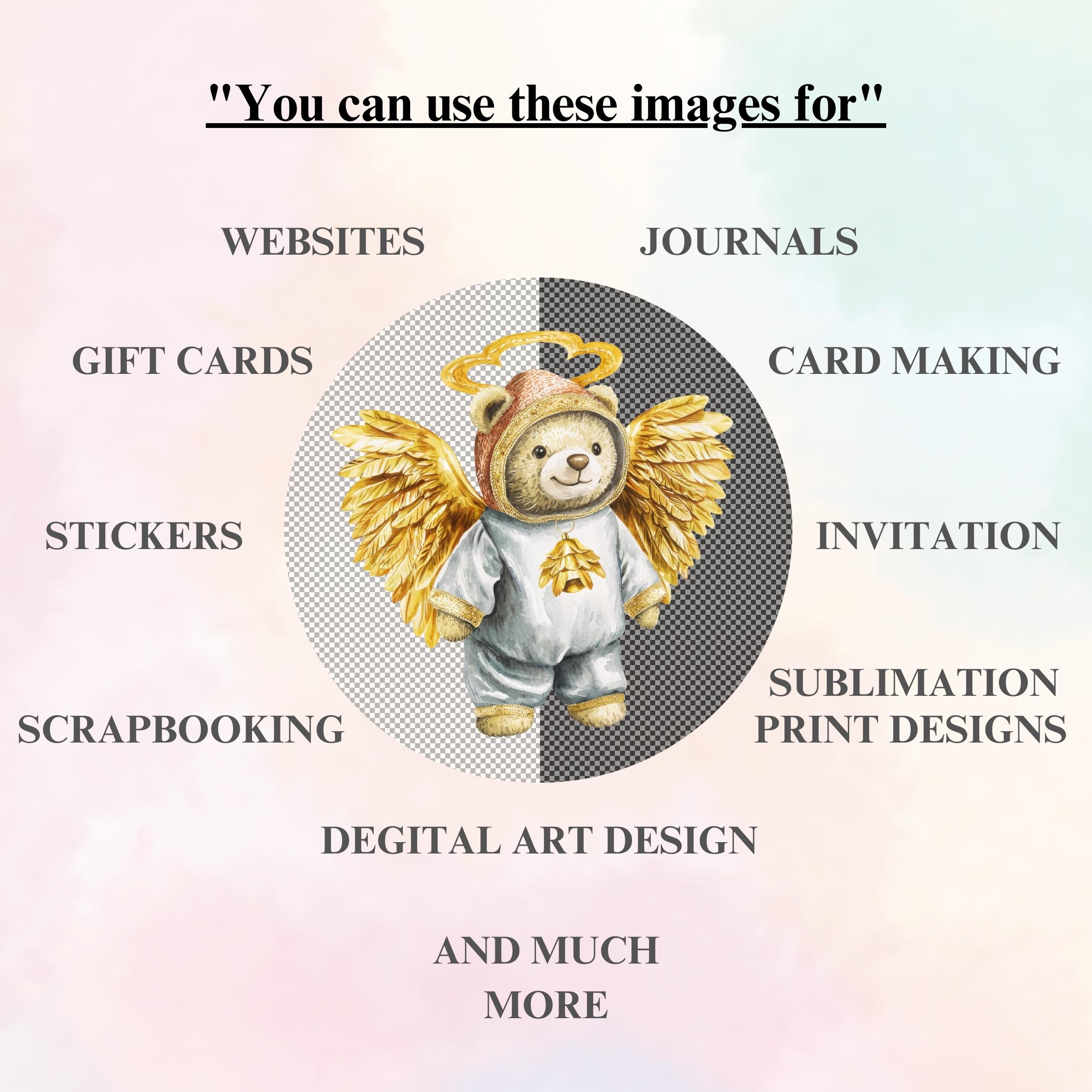Watercolor Teddy Bear Angel Clipart Set, 35 PNG Angelic Teddy Bear ...