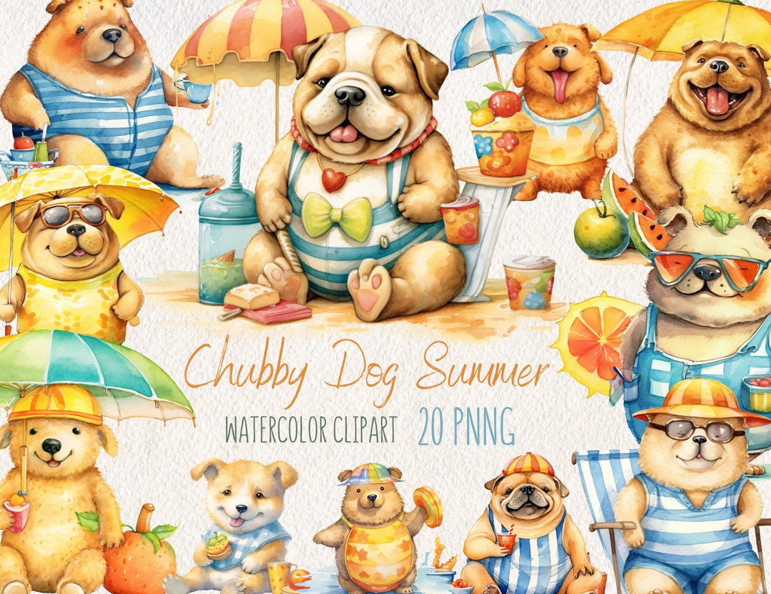 Cute Dog Summer Nursery Art Cartoons Watercolor Clipart. Children ...