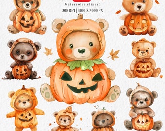 Fox Halloween Clipart, 34 PNG Watercolor Halloween Clipart, Cute ...