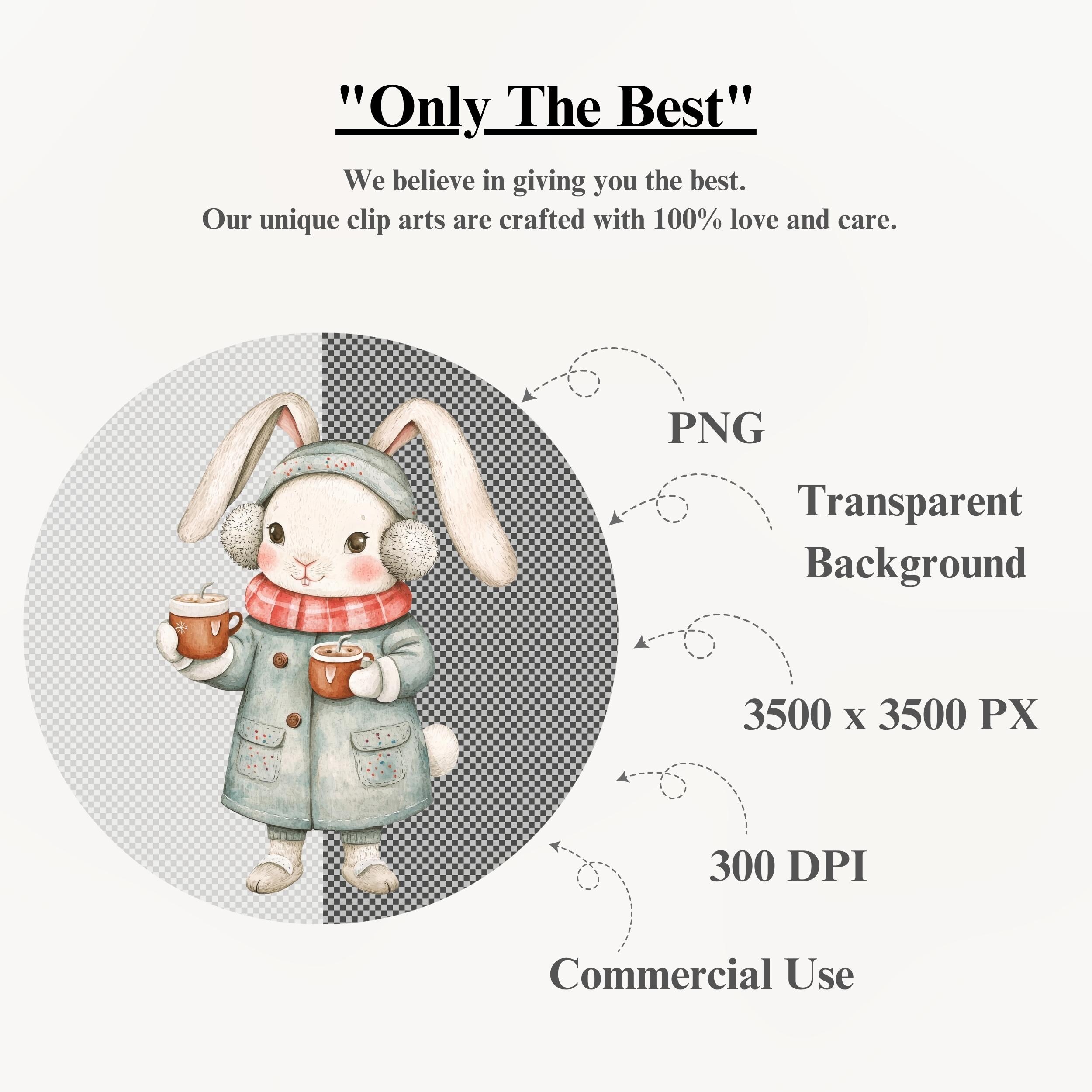 Watercolor Bunny Hot Cocoa Clipart: 35 Winter Illustrations (digital ...