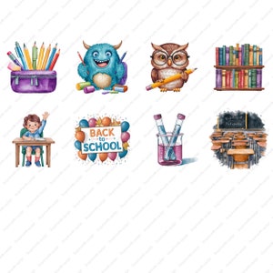 Watercolor Back to School Clipart, School Bus, Backpack, Pencil ...