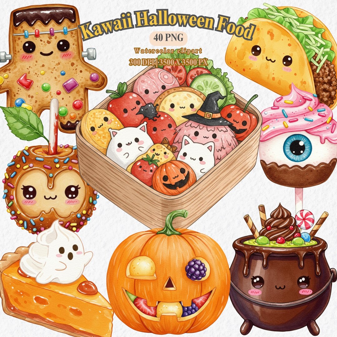Cute Halloween Food Clipart Bundle | Kawaii Spooky Snacks PNG ...