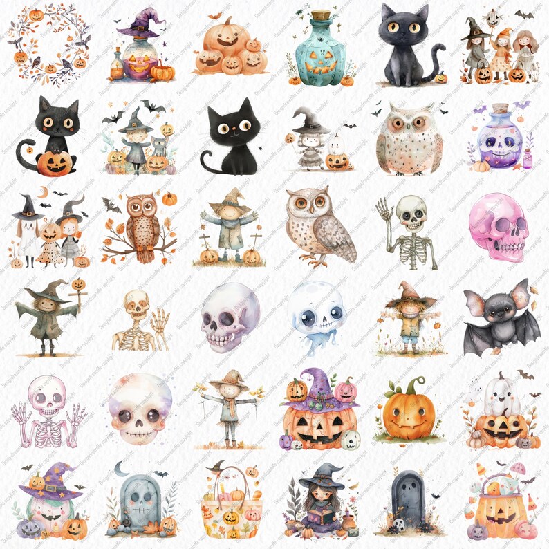 Watercolor Halloween Clipart Bundle Whimsical Halloween Cute Spooky ...