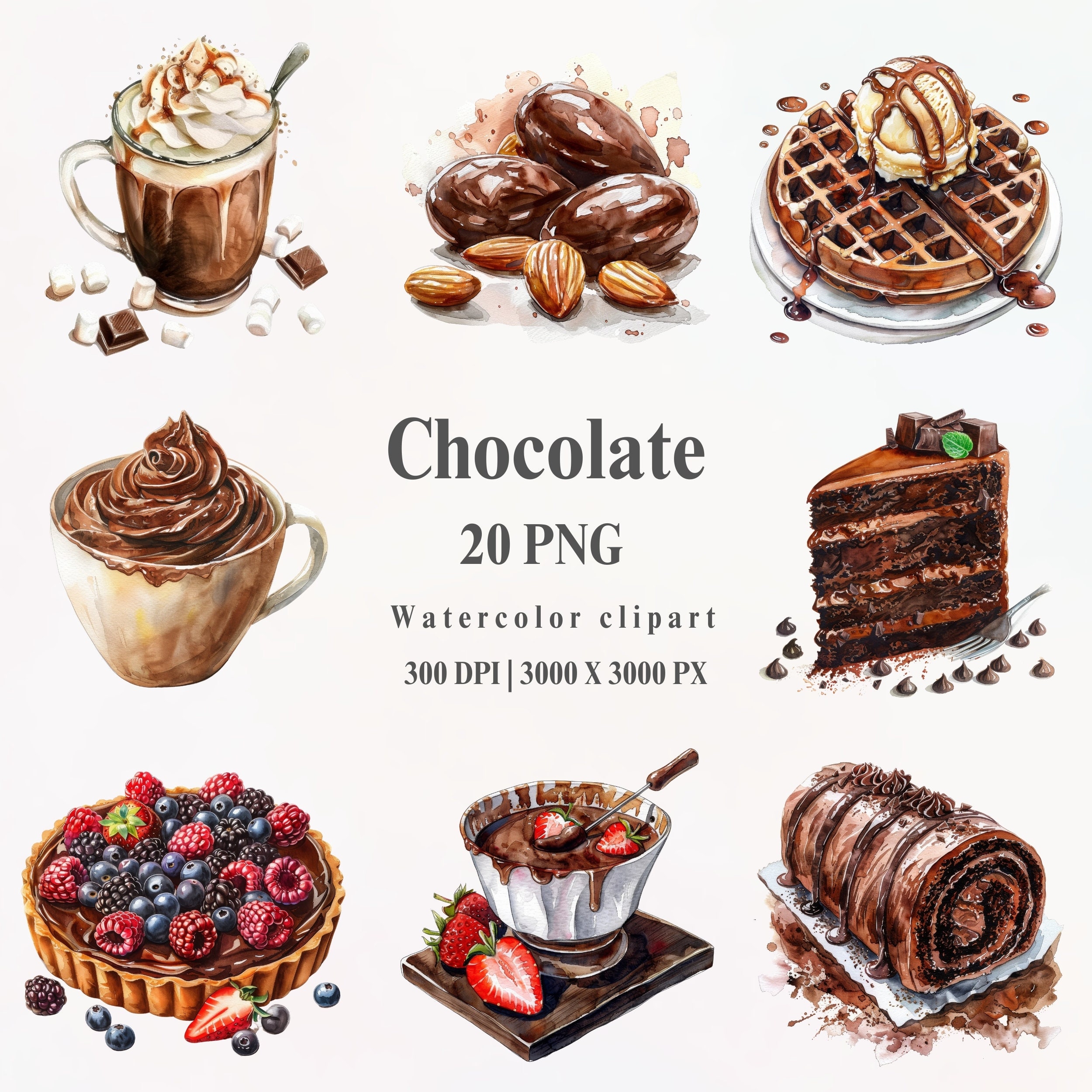 Watercolor Chocolate Clipart, Dessert Clipart, Sweets Candy Clipart ...