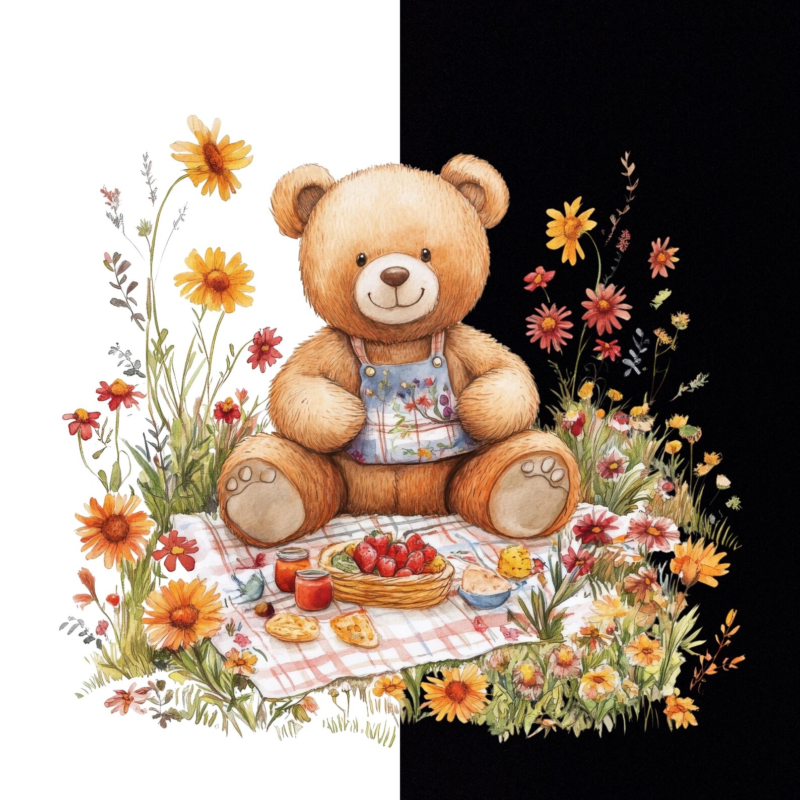 Watercolor Teddy Bear Picnic Clipart Pack, Digitaldownload-25 PNG, Baby ...