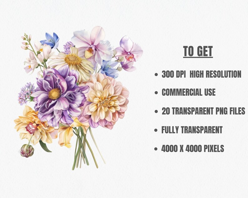 Flower Clipart PNG, Watercolor Floral, Peonies, Rose, Lily, Tulips ...