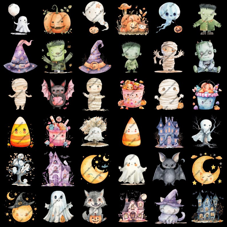 Watercolor Halloween Clipart Bundle Whimsical Halloween Cute Spooky ...