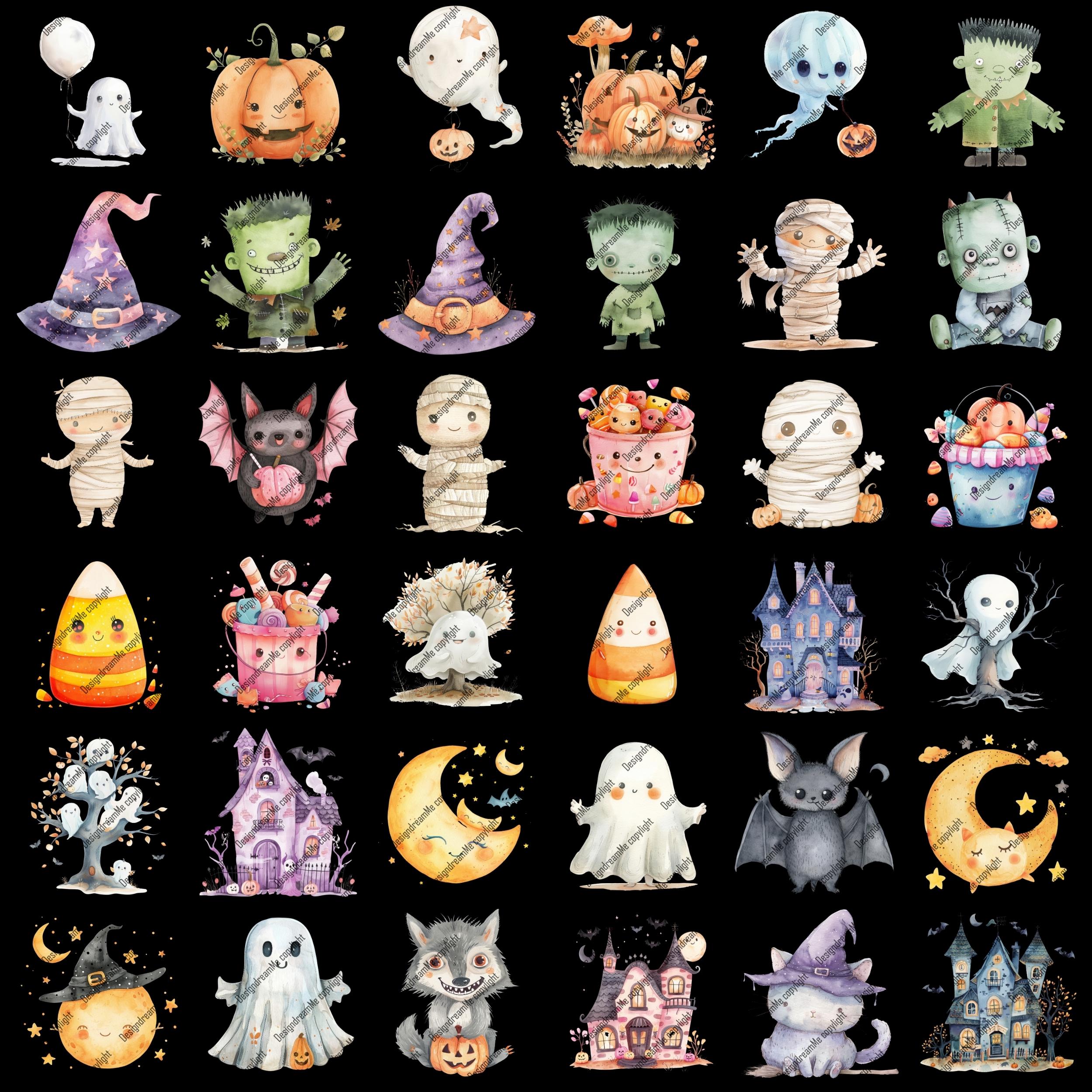 Watercolor Halloween Clipart Bundle Whimsical Halloween Cute Spooky ...
