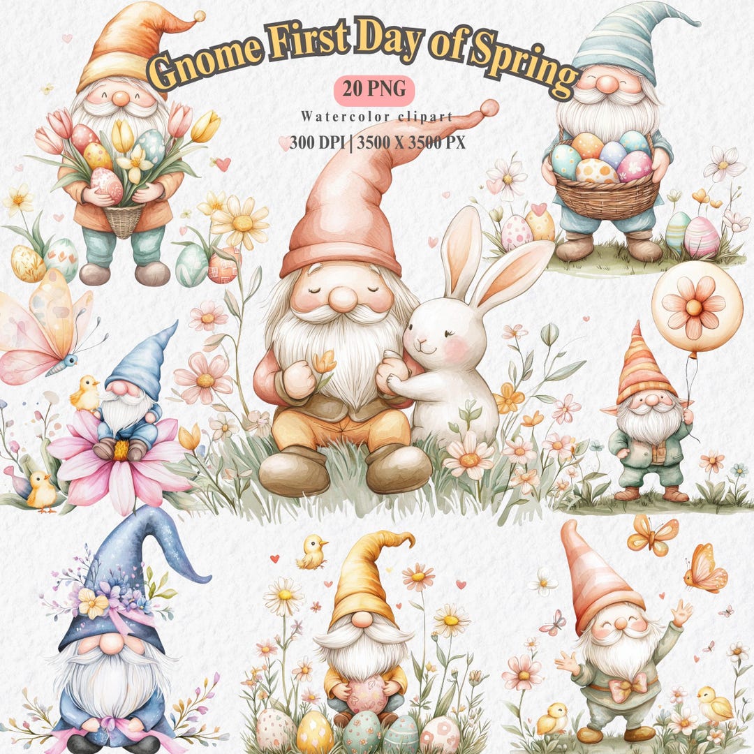 Spring Gnome Watercolor Clipart: Easter Bunny PNG (digital Download) - Etsy