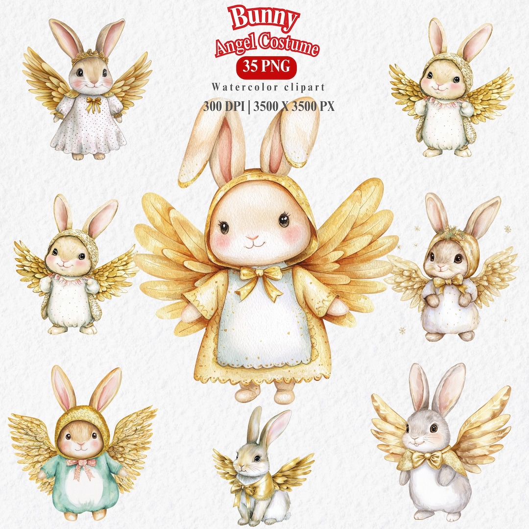 Watercolor Bunny Angel Costume Clipart, Christmas Angel Bunny ...