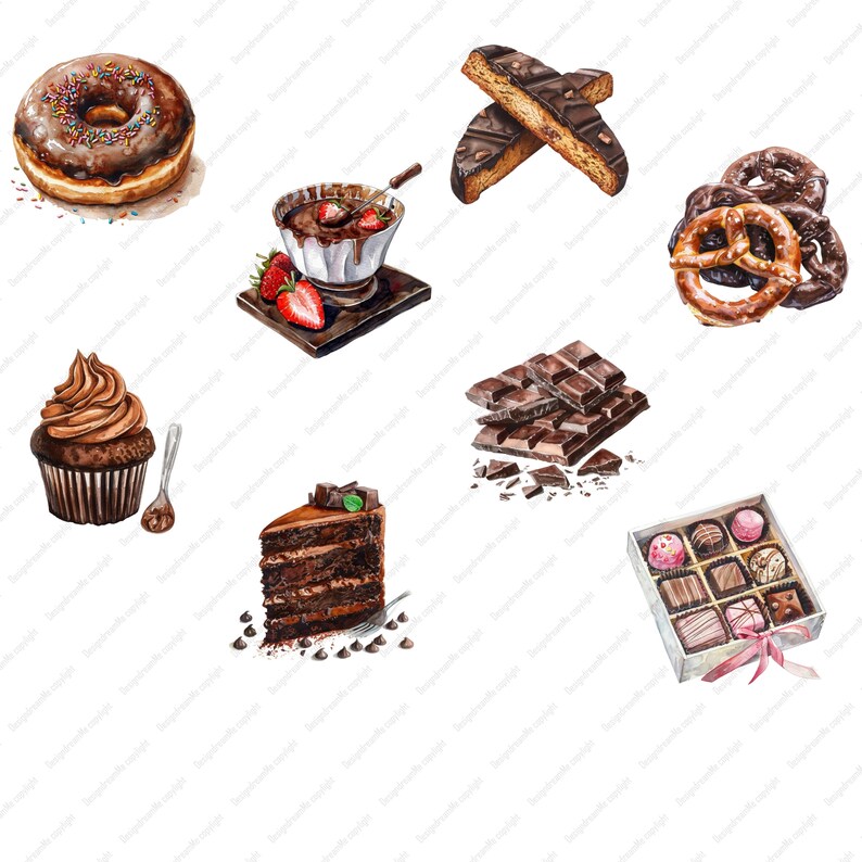 Watercolor Chocolate Clipart, Dessert Clipart, Sweets Candy Clipart ...