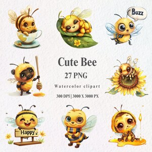 Watercolor Cute Bee Clipart Bundle, Sweet Bees Clipart Bundle, Cute ...