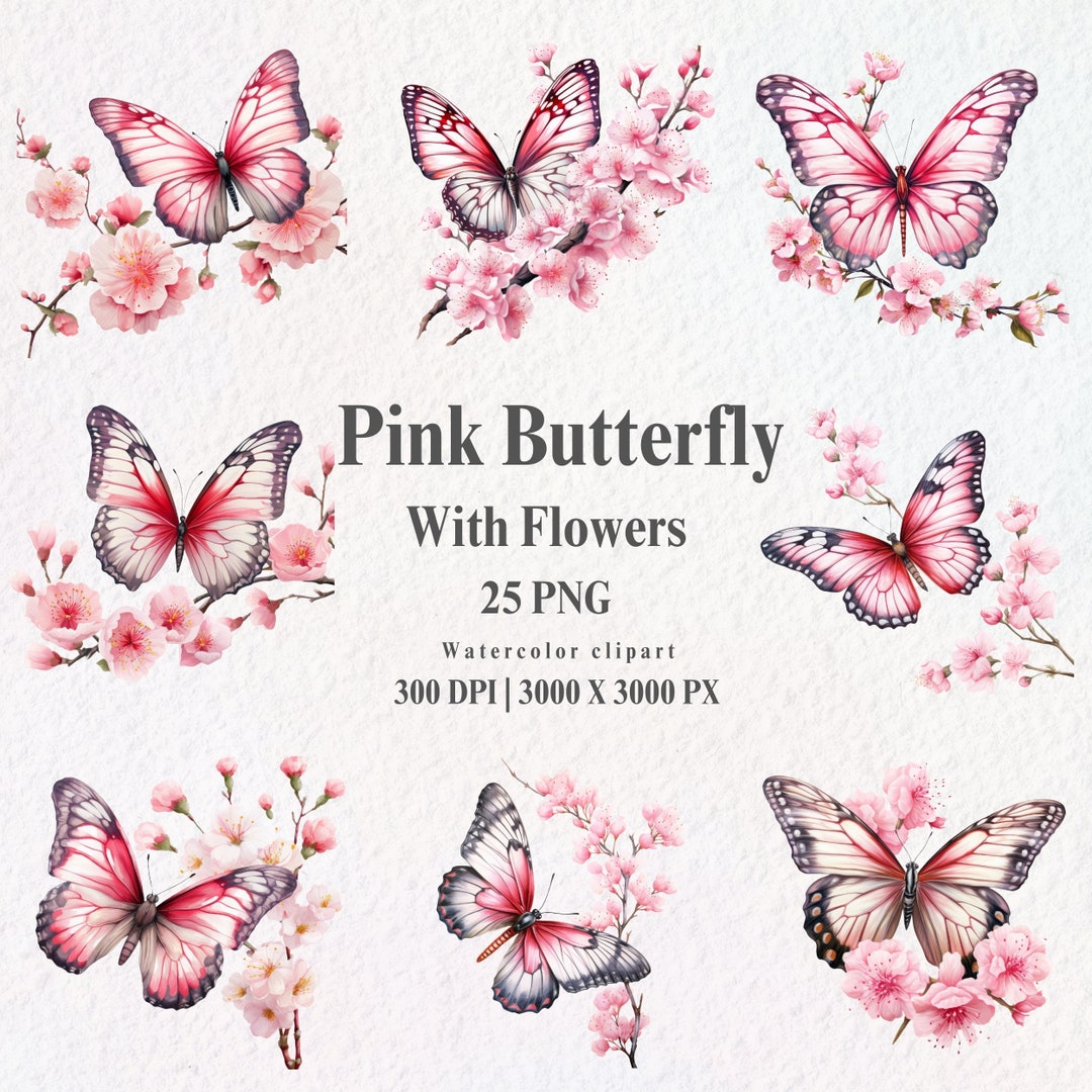 Pink Butterfly Flowers Clipart PNG, Butterflies Clipart, Pink Flowers ...