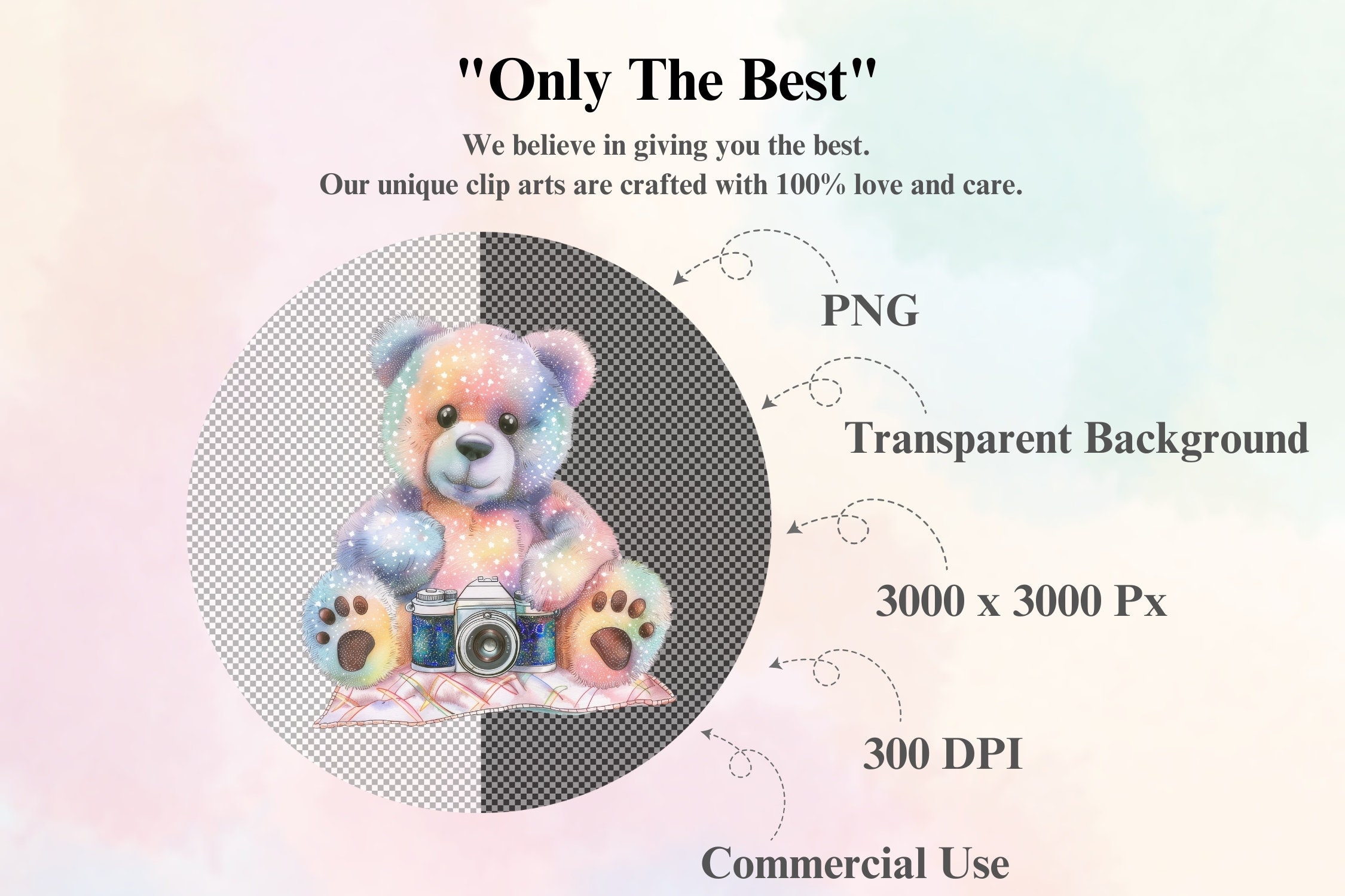 Cute Teddy Bear Picnic Clipart, Baby Shower, Watercolor Pastel Teddy ...