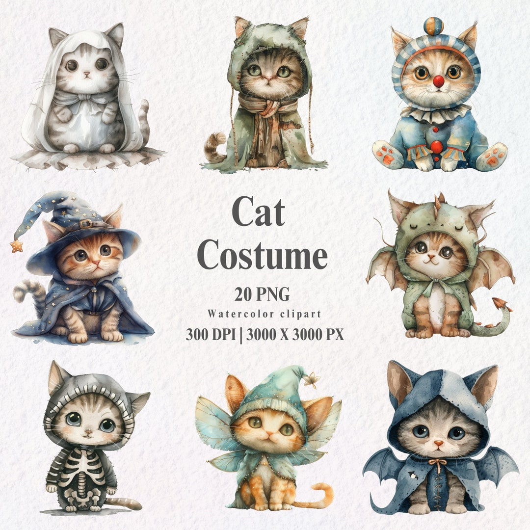 Cute Cat in Suit Costume Clipart, Halloween Cat Clipart, Baby Cat ...