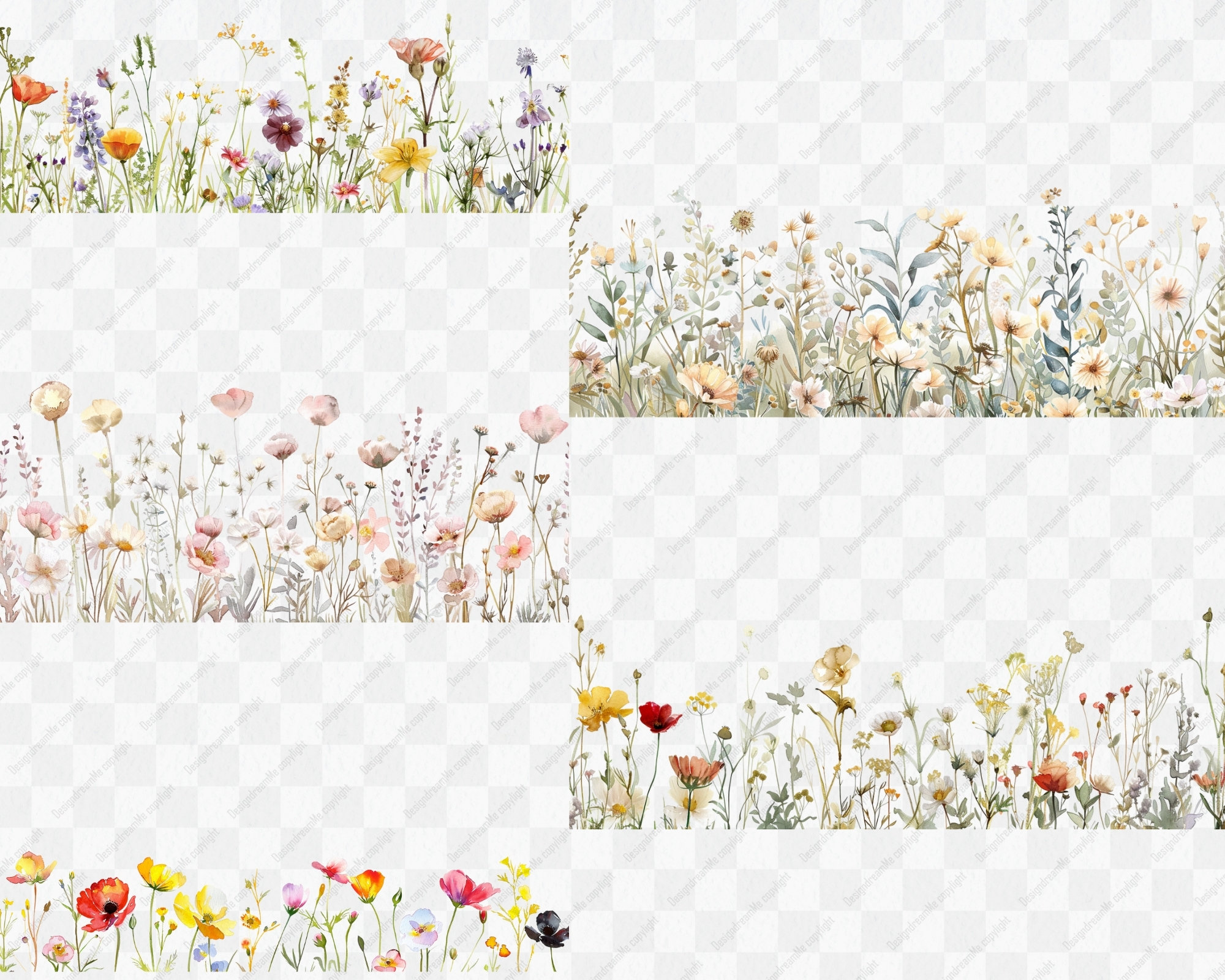 Watercolor Wildflower Borders Clipart: Wedding PNG Graphics (digital ...